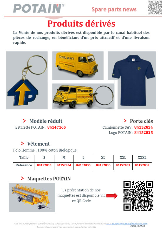 Produits dérivés - Manitowoc - Potain